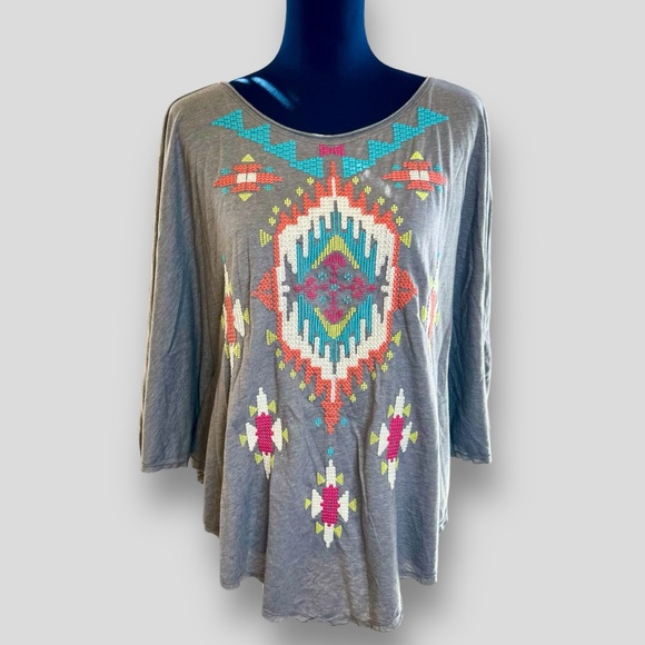 Johnny Was | Tops | Euc Johnny Was Aztec Embroidered Poncho Batwing Top ...